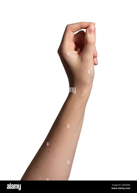 Female Hand Pinching Small Invisible Object Delicate Grip Gesture With Thumb And Index Finger