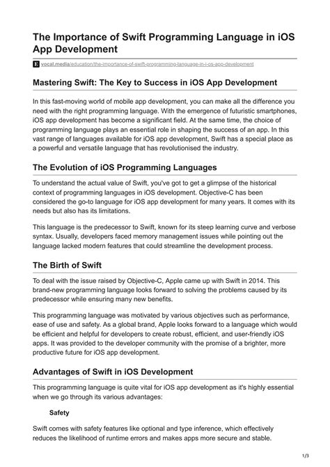 The Importance Of Swift Programming Language In Ios App Development Pdf