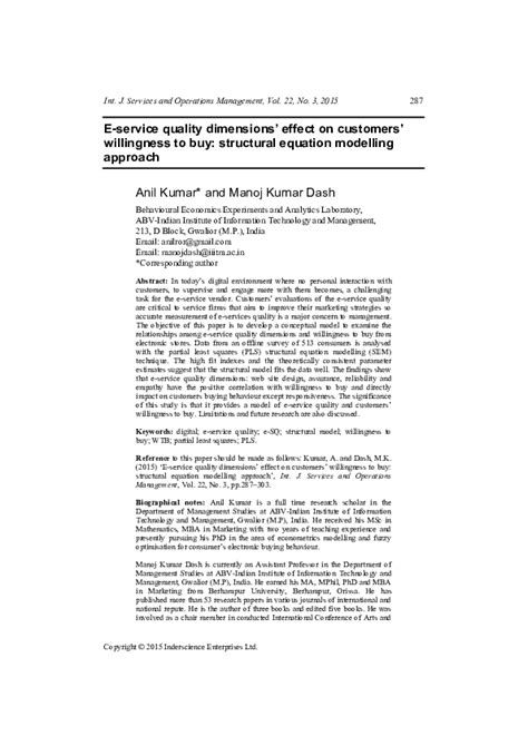 Pdf E Service Quality Dimensions Effect On Customers Willingness To Buy Structural Equation