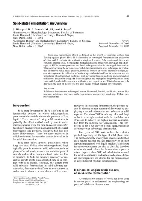 Pdf Solid State Fermentation An Overview