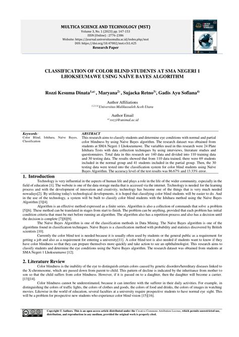 Pdf Classification Of Color Blind Students At Sma Negeri 1 Lhokseumawe Using NaÏve Bayes Algorithm