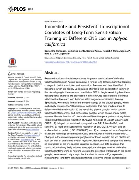 Pdf Immediate And Persistent Transcriptional Correlates Of Long Term Sensitization Training At