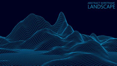 벡터 와이어 프레임 3d 풍경입니다 기술 그리드 그림입니다 추상적인 미래 배경입니다 산 0명에 대한 스톡 벡터 아트 및 기타 이미지 Istock