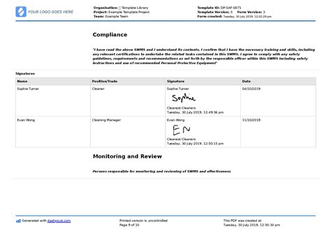 Cleaning Safe Work Method Statement Free And Customisable