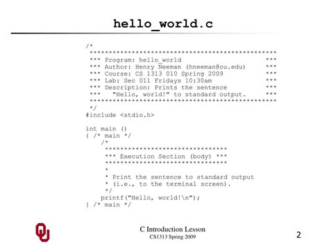 Ppt C Introduction Lesson Outline Powerpoint Presentation Free