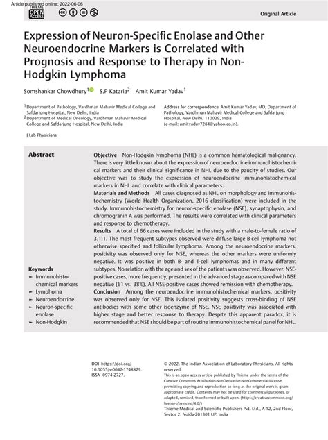 Pdf Expression Of Neuron Specific Enolase And Other Neuroendocrine Markers Is Correlated With
