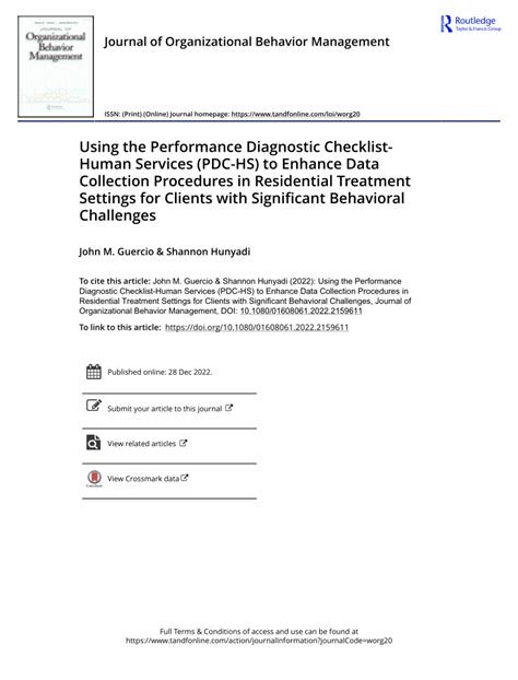 Pdf Using The Performance Diagnostic Checklist Human Services Pdc Hs To Enhance Data