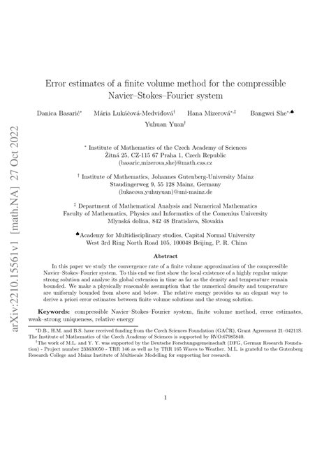 Pdf Error Estimates Of A Finite Volume Method For The Compressible Navier Stokes Fourier System