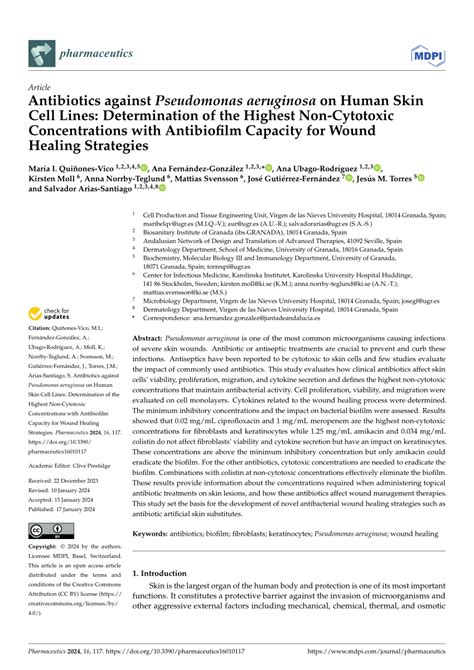 Pdf Antibiotics Against Pseudomonas Aeruginosa On Human Skin Cell Lines Determination Of The