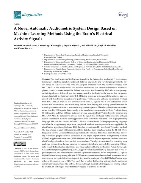 Pdf A Novel Automatic Audiometric System Design Based On Machine Learning Methods Using The