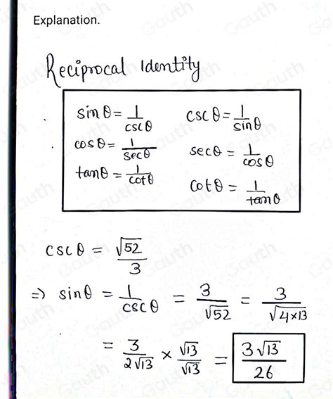 Solved Use The Appropriate Reciprocal Identity To Find The Exact Value