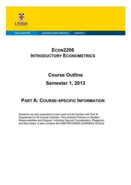 Econ2206 Introductory Econometrics Course Outline