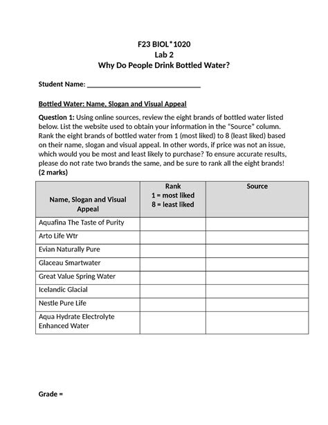 Lab Biology Lab Questions F BIOL Lab Why Do People Drink Bottled Water