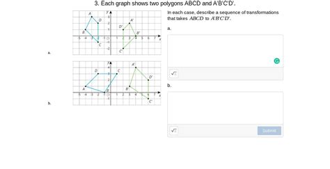 each graph shows two polygons abcd and a b c d in each case describe