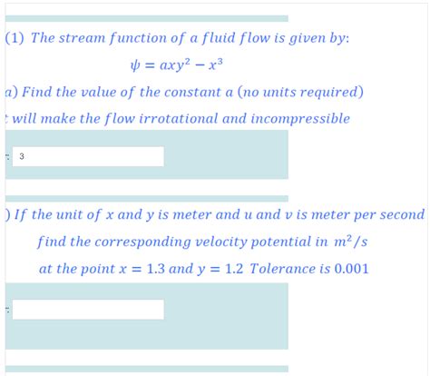 Solved 1 The Stream Function Of A Fluid Flow Is Given By