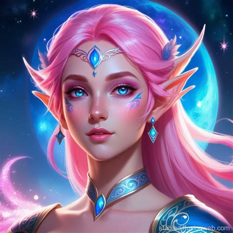 Elf Dandd Character With Pink Hair Eyes And Glowing Blue Tattoos