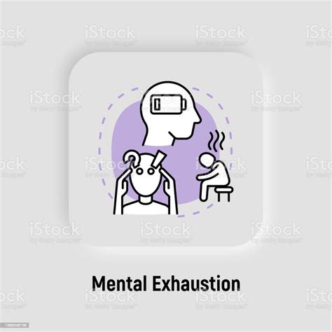 얇은 라인 아이콘 작업 피로 좌절 남자 낮은 배터리와 정신 피로 개념 우울증 직업적 위기 낮은 활동 벡터 그림입니다 개념에 대한 스톡 벡터 아트 및 기타 이미지 Istock