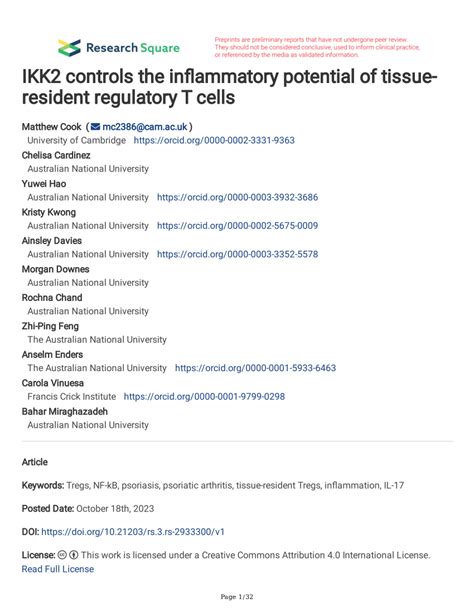 Pdf Ikk2 Controls The Inflammatory Potential Of Tissue Resident