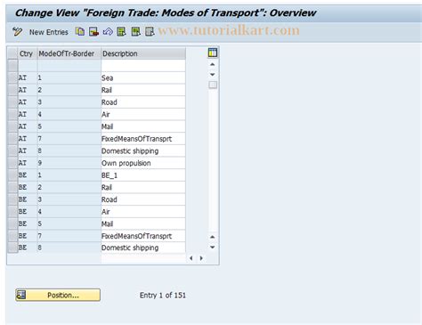 OMG3 SAP Tcode C MM PUR Modes Of Transport Transaction Code