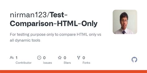 Github Nirman123 Test Comparison Html Only For Testing Purpose Only To Compare Html Only Vs