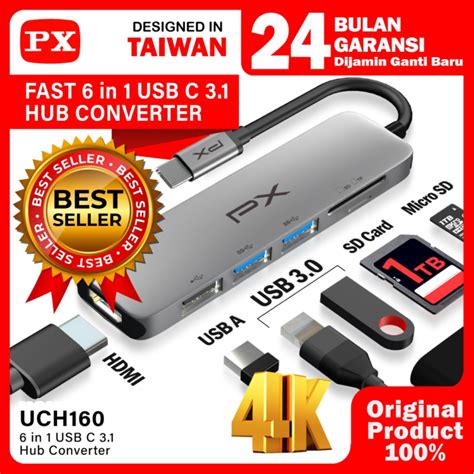 Jual Type C 3 1 To HDMI Hub Converter USB Micro SD Card 6 In 1 PX UCH160 Shopee Indonesia