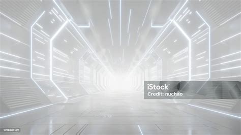 흰색 추상 공상 과학 터널 미래 우주선 복도의 3d 렌더링 0명에 대한 스톡 사진 및 기타 이미지 0명 3차원 형태 건축