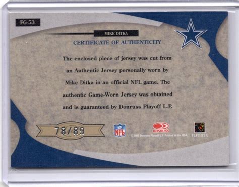 Mike Ditka Cowboys 2005 Leaf Certified Materials Patch Auto D