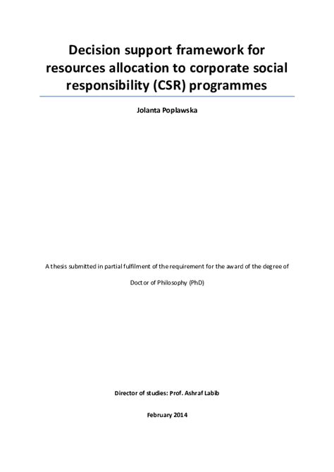 Pdf Decision Support Framework For Resources Allocation To Corporate