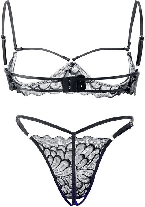 Womens 2 Piece Sheer Floral Lace Exotic Lingerie Set Sexy