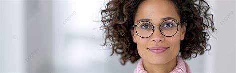 Woman With Curly Hair Wearing Eyeglasses Smiling Background Wearing