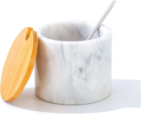 Nhkrte Marble Sugar Jar With Lid And Spoon 15 Ounce White