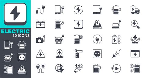 전기 아이콘 세트입니다 솔리드 아이콘 컬렉션 벡터 그래픽 요소 아이콘 기호 전기 전력선 전기 콘센트 전기 플러그 배터리 전원에 대한 스톡 벡터 아트 및 기타 이미지 Istock