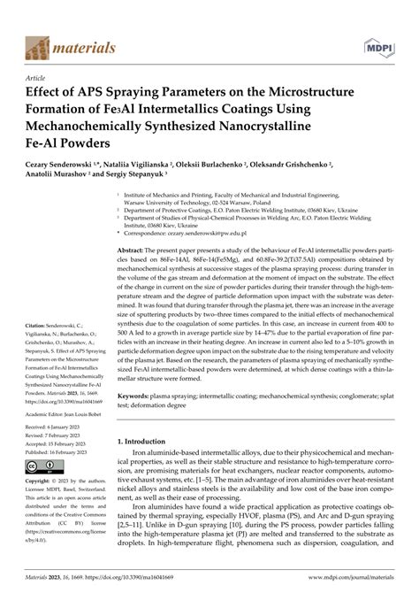 Pdf Effect Of Aps Spraying Parameters On The Microstructure Formation
