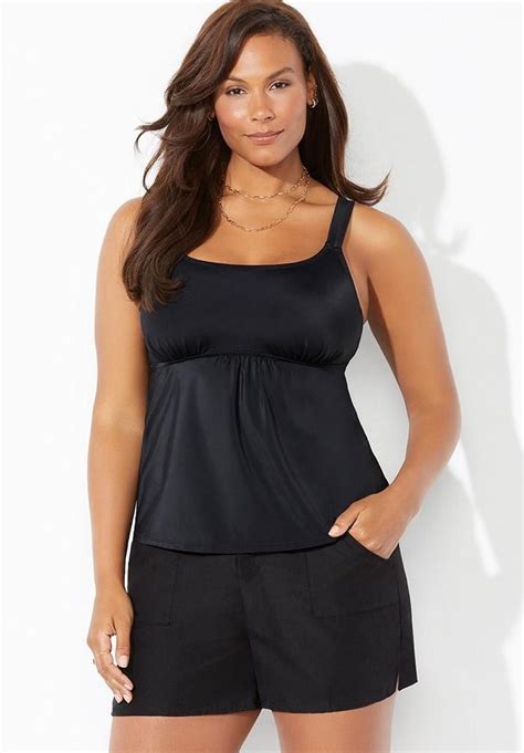 Flared Tankini Set With Short Black Black Tankini Set Stylish Swimsuits Tankini With Shorts