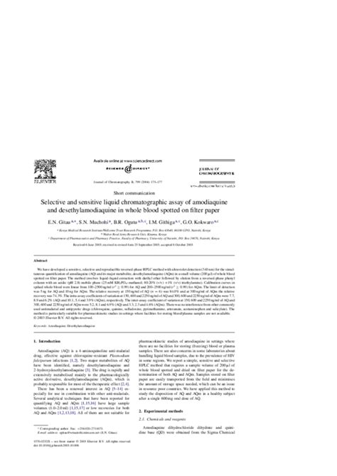 Pdf Selective And Sensitive Liquid Chromatographic Assay Of Amodiaquine And