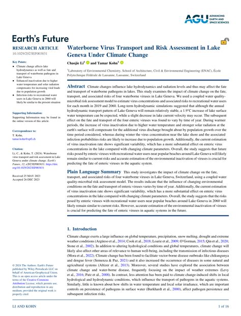 Pdf Waterborne Virus Transport And Risk Assessment In Lake Geneva