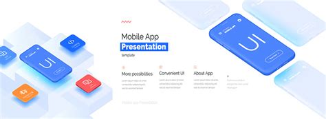 모바일 응용 프로그램의 현대적인 프리젠 테이션 모바일 응용 프로그램에 대한 설명과 함께 노란색 배경에 휴대 전화 모형 모던 일러스트 3d 스타일 3차원 형태에 대한 스톡