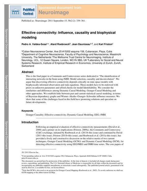 Pdf Effective Connectivity Influence Causality And Biophysical Modeling