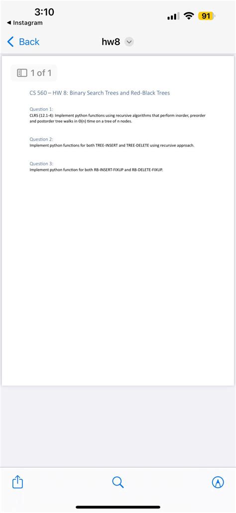 solved cs 560 hw 8 binary search trees and red black trees