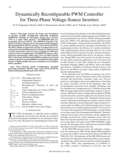 Pdf Dynamically Reconfigurable Pwm Controller For Three Phase Voltage