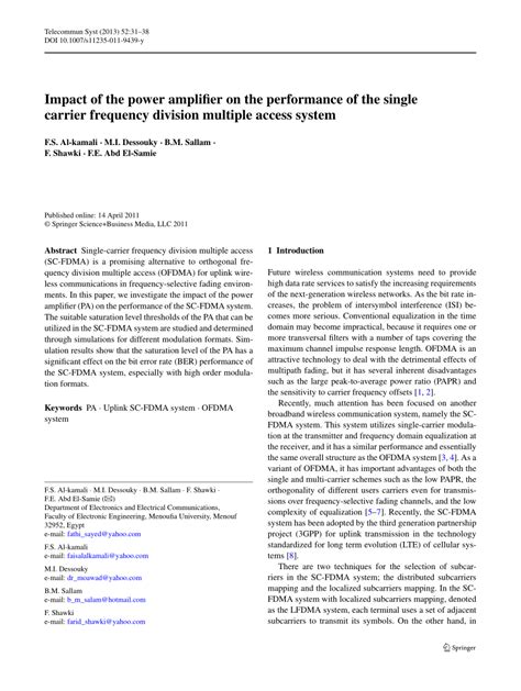 Pdf Impact Of The Power Amplifier On The Performance Of The Single Carrier Frequency Division