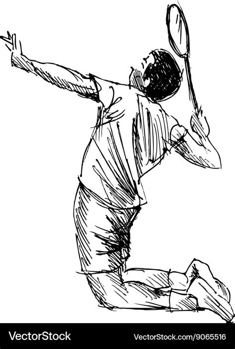 Hand Sketch Badminton Player Royalty Free Vector Vectorstock
