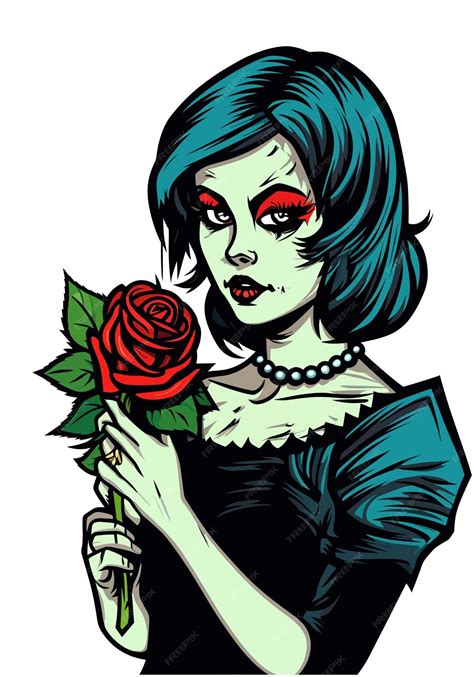 Premium Vector Romantic Zombie Girl Holding Flower Illustration