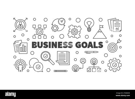 Business Goals Vector Concept Horizontal Illustration Or Banner In Thin Line Style Stock Vector