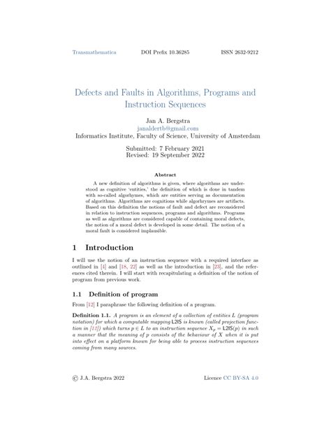 Pdf Defects And Faults In Algorithms Programs And Instruction Sequences