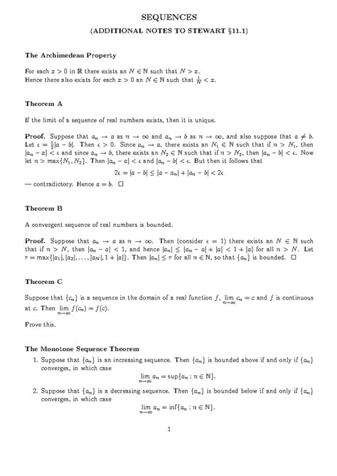 Analysis Sequences Additional Notes To Stewart 111 Sequences Additional Notes To Stewart