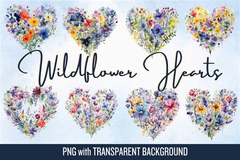 Wildflower Hearts Watercolor Clip Art Graphic By Whimsyandwishes · Creative Fabrica