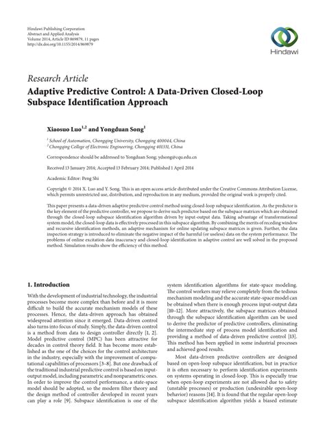 Pdf Adaptive Predictive Control A Data Driven Closed Loop Subspace