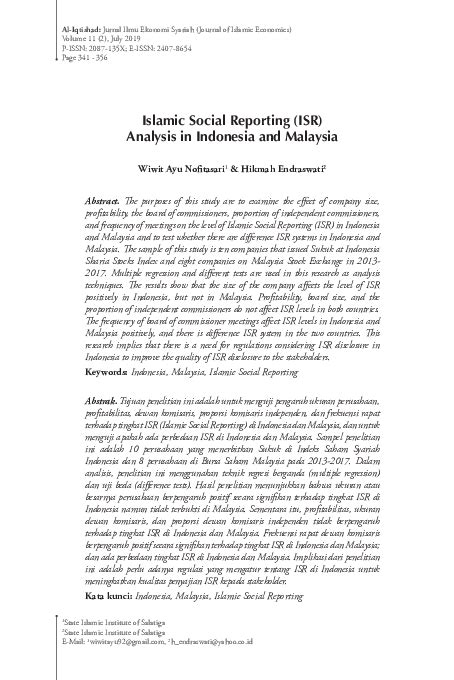 Islamic Social Reporting Isr Analysis In Indonesia And Malaysia