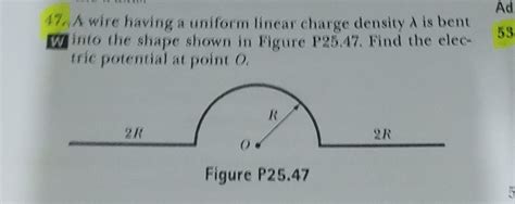 47 A Wire Having A Uniform Linear Charge Density λ Is Bent W Into The Shape Shown In Figure P25
